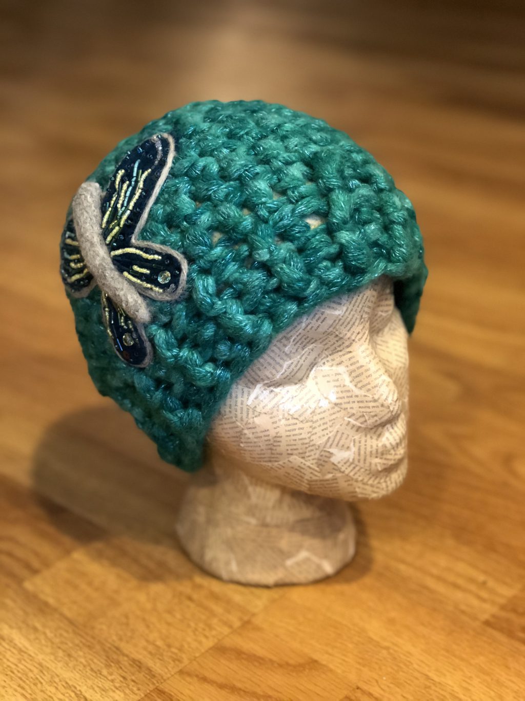 Jade metallic hat with felted butterfly - Beezoo by Kate